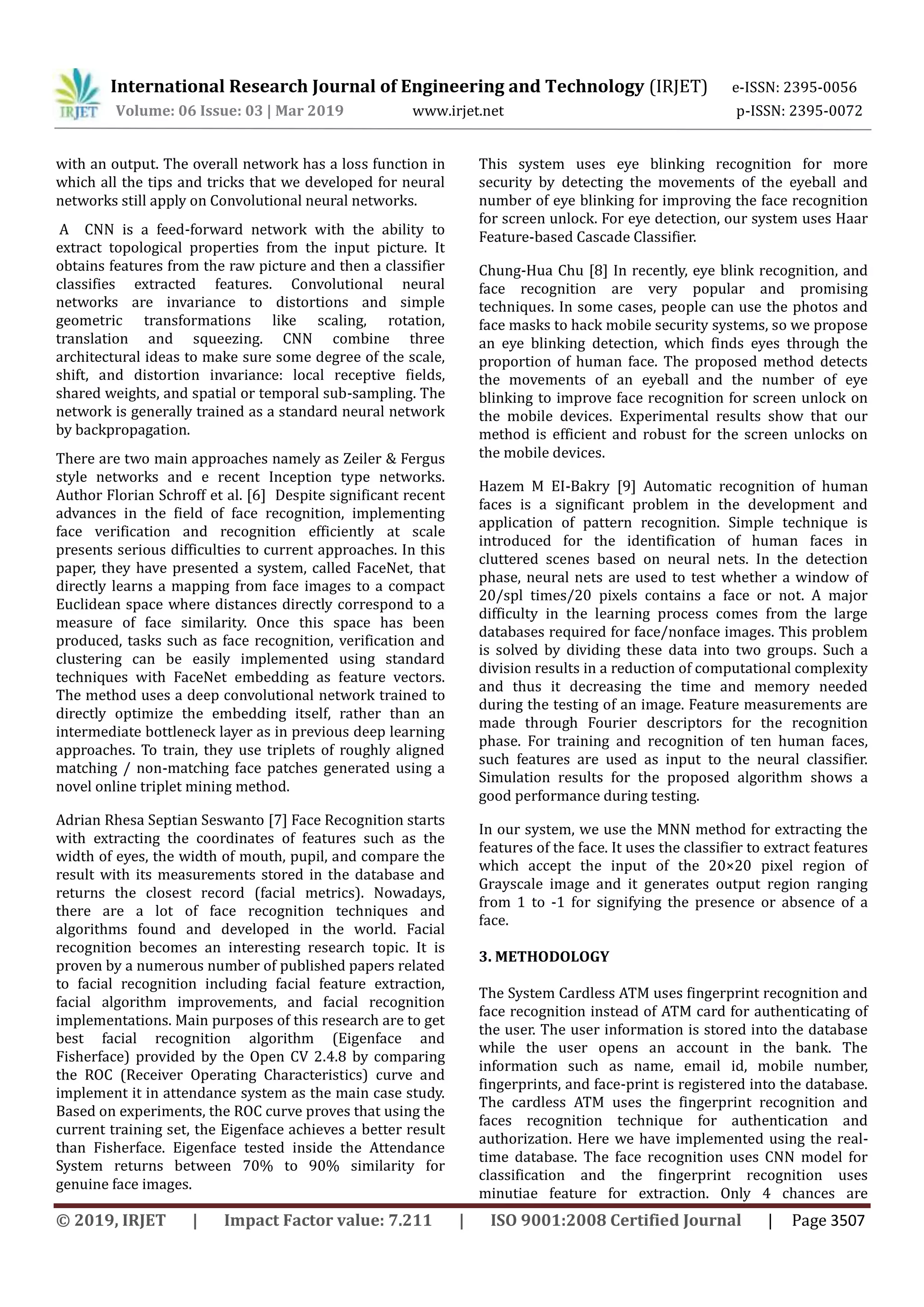 IRJET- Deep Learning Based Card-Less Atm Using Fingerprint And Face Recognition Techniques | PDF