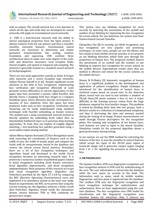 IRJET- Deep Learning Based Card-Less Atm Using Fingerprint And Face Recognition Techniques | PDF