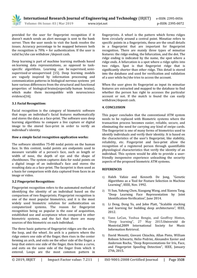 IRJET- Deep Learning Based Card-Less Atm Using Fingerprint And Face Recognition Techniques | PDF