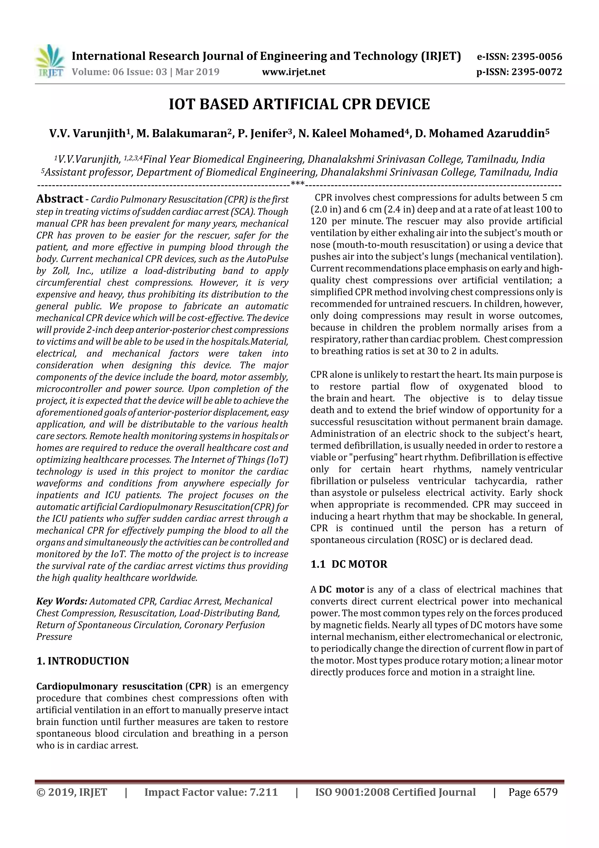 IRJET- IoT based Artificial CPR Device | PDF