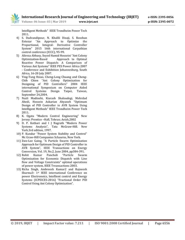 IRJET- Performance Analysis of ACO based PID Controller in AVR System: A Review | PDF