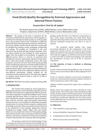 IRJET- Food (Fruit) Quality Recognition by External Appearance and InternalFlavor Factors | PDF