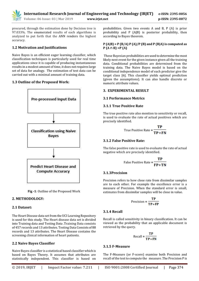 IRJET- The Prediction of Heart Disease using Naive Bayes Classifier | PDF