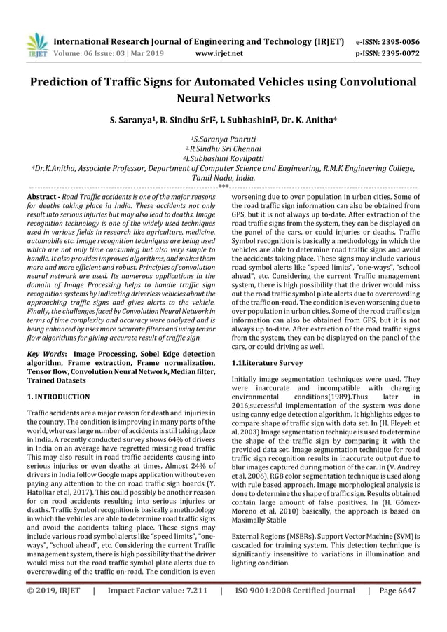IRJET- Prediction of Traffic Signs for Automated Vehicles using Convolutional Neural Networks | PDF