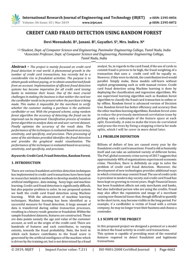 IRJET- Credit Card Fraud Detection using Random Forest | PDF