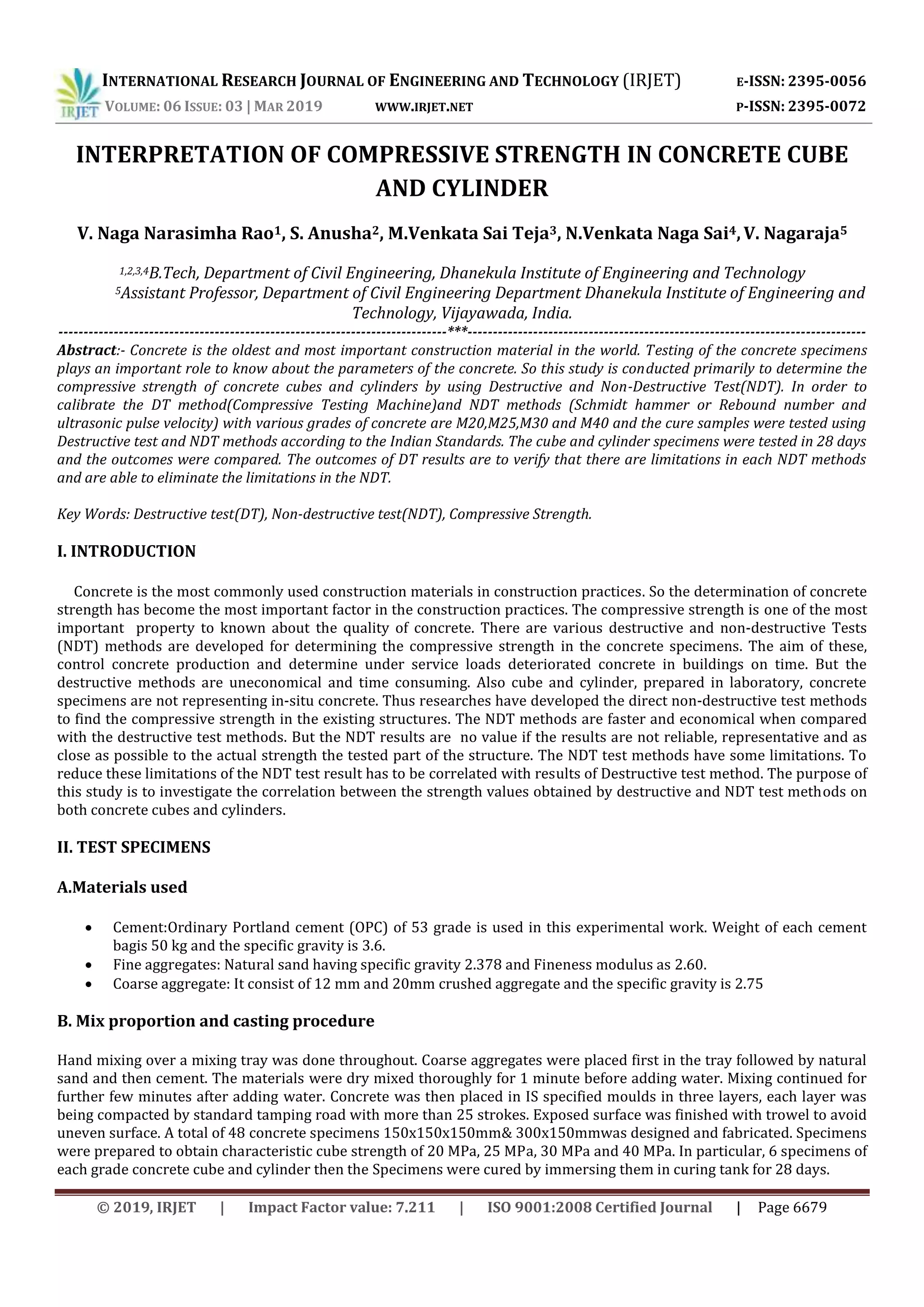 IRJET- Interpretation of Compressive Strength in Concrete Cube and ...