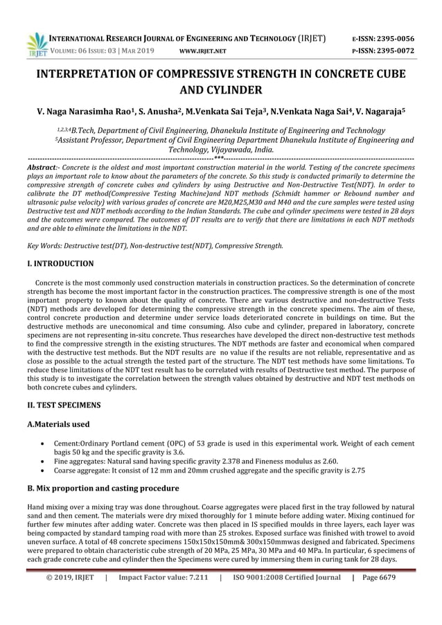 IRJET- Interpretation of Compressive Strength in Concrete Cube and ...