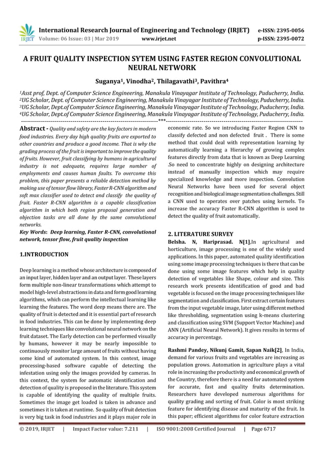 IRJET- A Fruit Quality Inspection Sytem using Faster Region Convolutional Neural Network | PDF