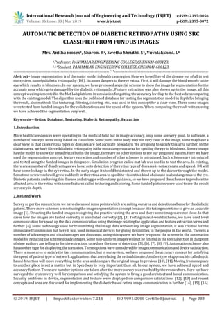 IRJET- Automatic Detection of Diabetic Retinopathy Using SRC Classifier from Fundus Images | PDF ...