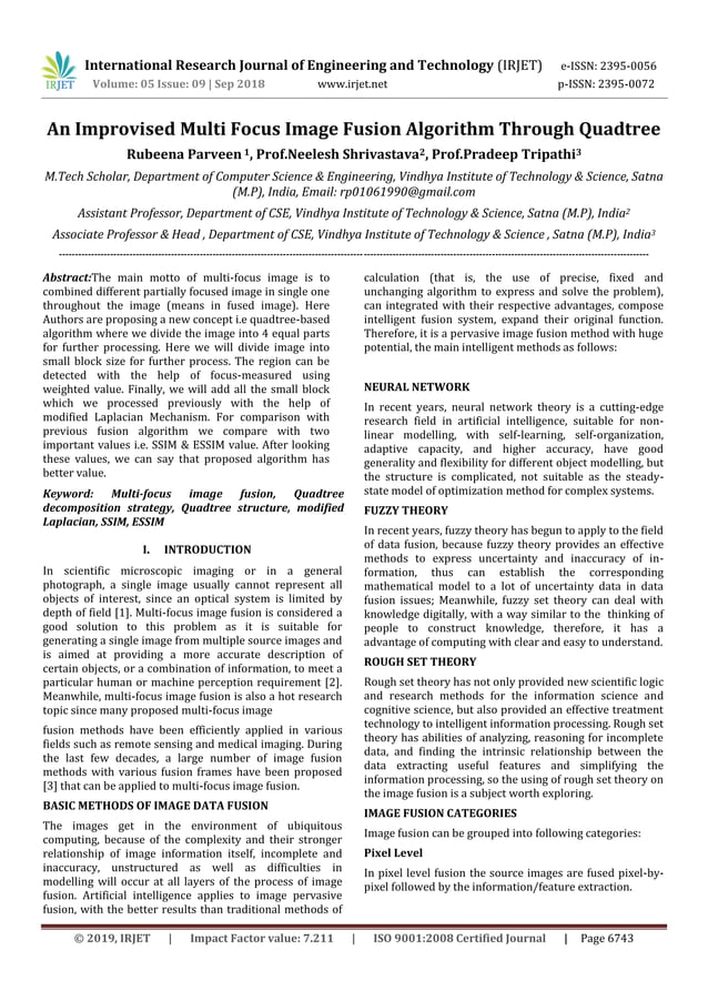 IRJET- An Improvised Multi Focus Image Fusion Algorithm through Quadtree | PDF