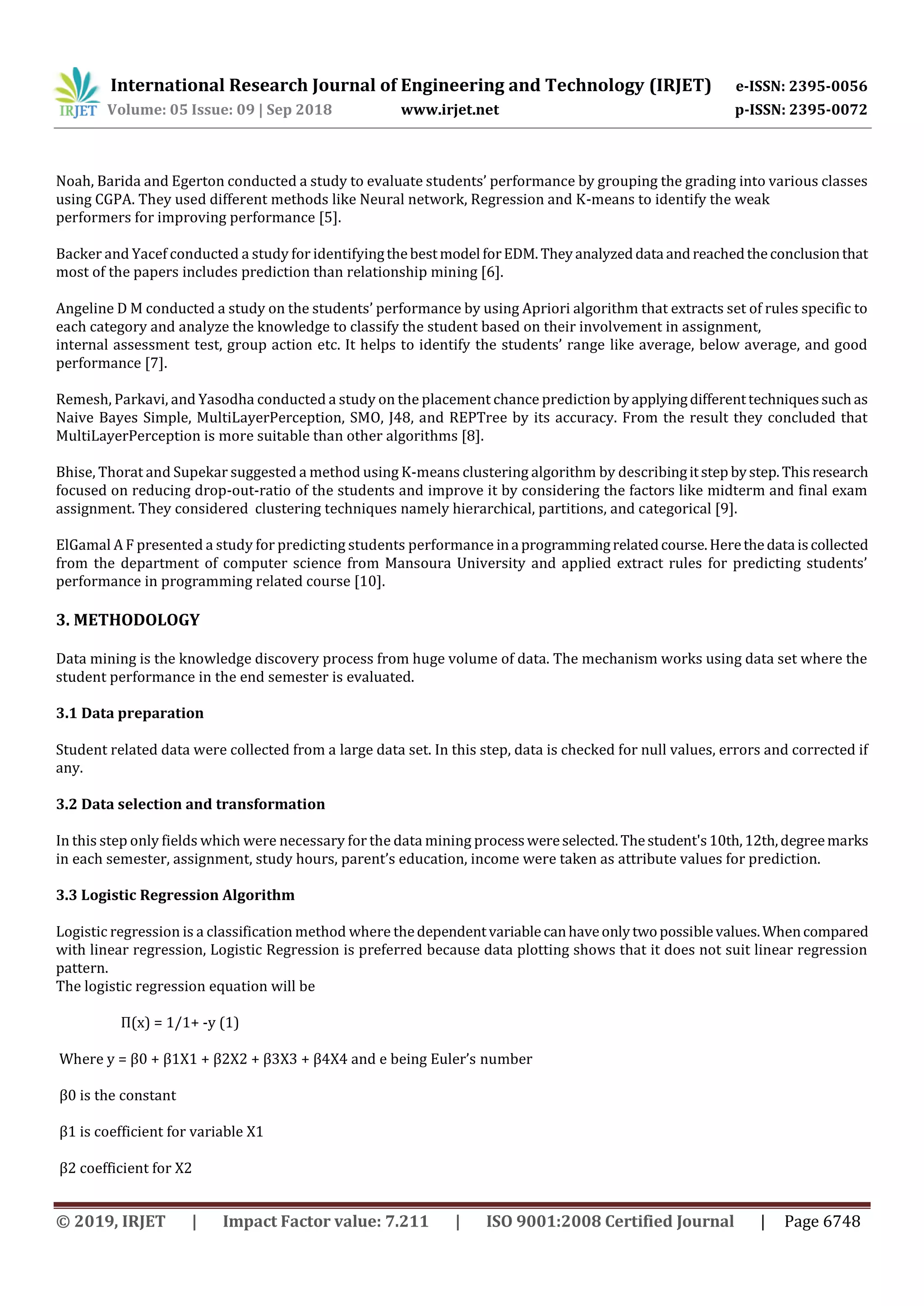 IRJET- Using Data Mining to Predict Students Performance | PDF