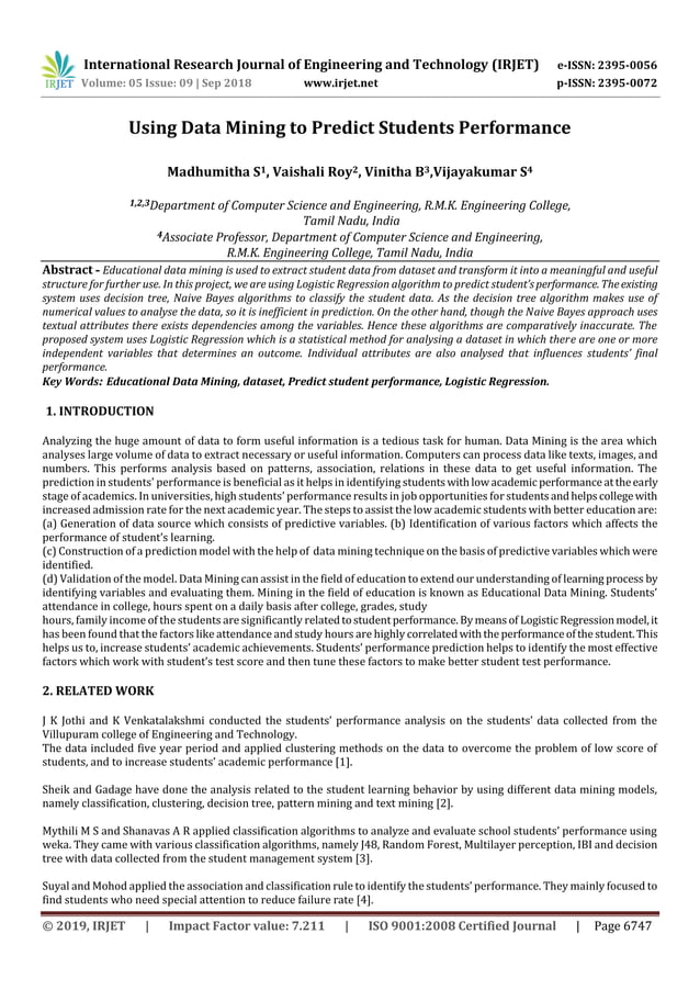 IRJET- Using Data Mining to Predict Students Performance | PDF