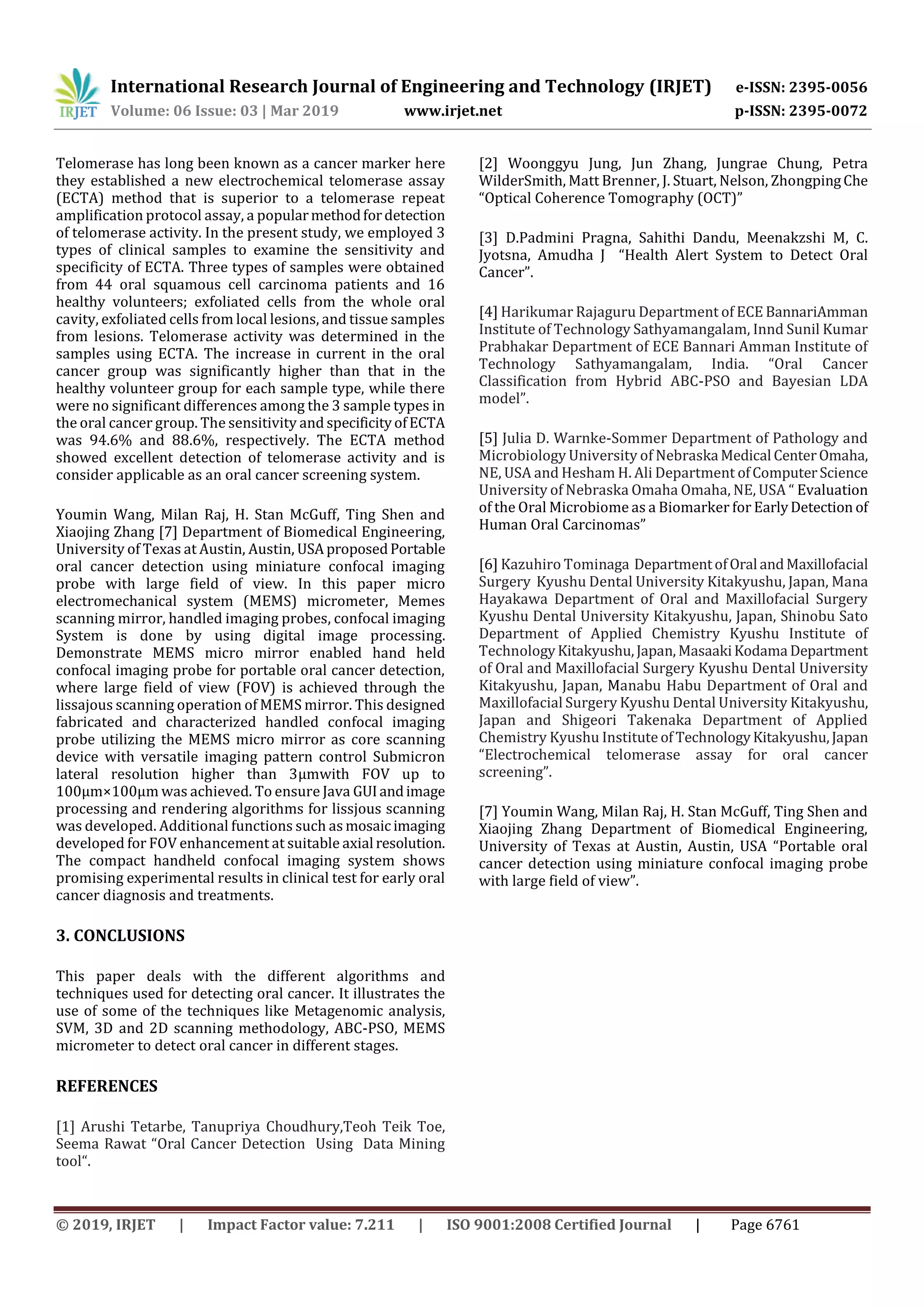 IRJET- Survey Paper on Oral Cancer Detection using Machine Learning | PDF