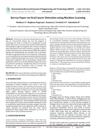 IRJET- Survey Paper on Oral Cancer Detection using Machine Learning | PDF