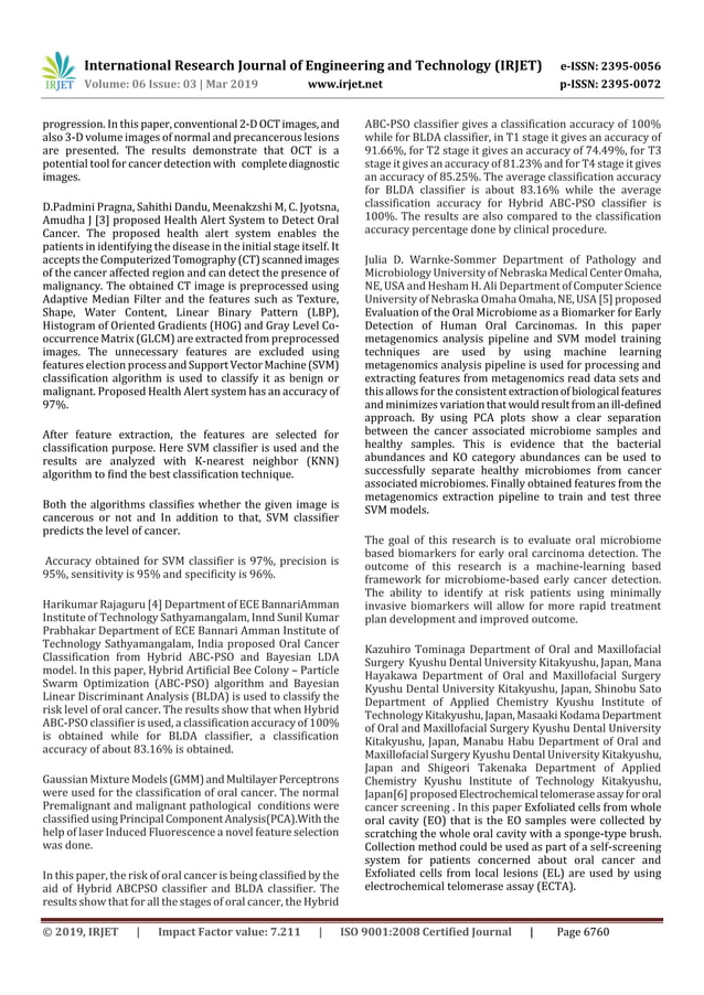 IRJET- Survey Paper on Oral Cancer Detection using Machine Learning | PDF