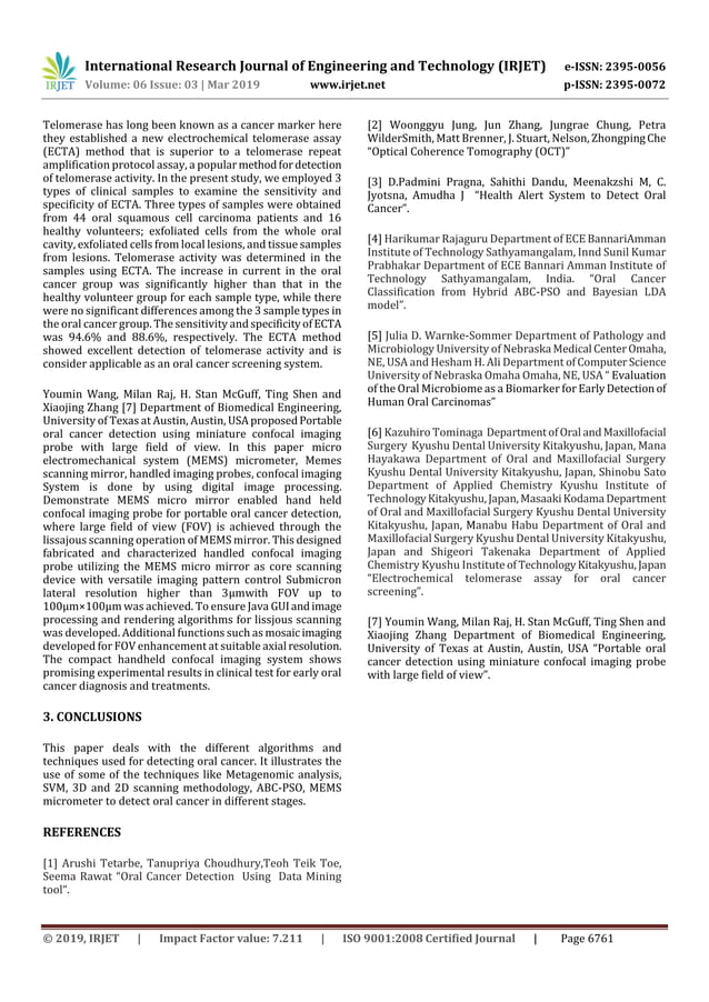 IRJET- Survey Paper on Oral Cancer Detection using Machine Learning | PDF