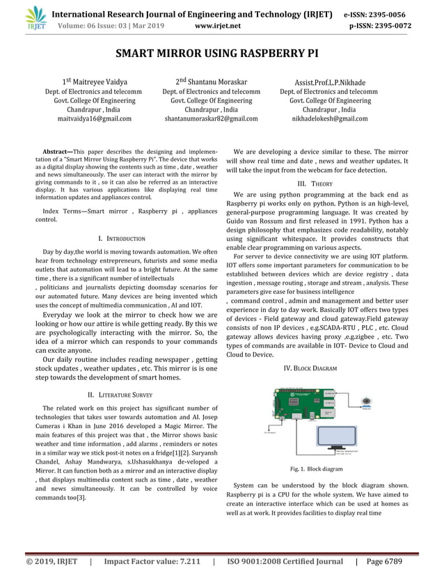 IRJET- Smart Mirror using Raspberry Pi | PDF