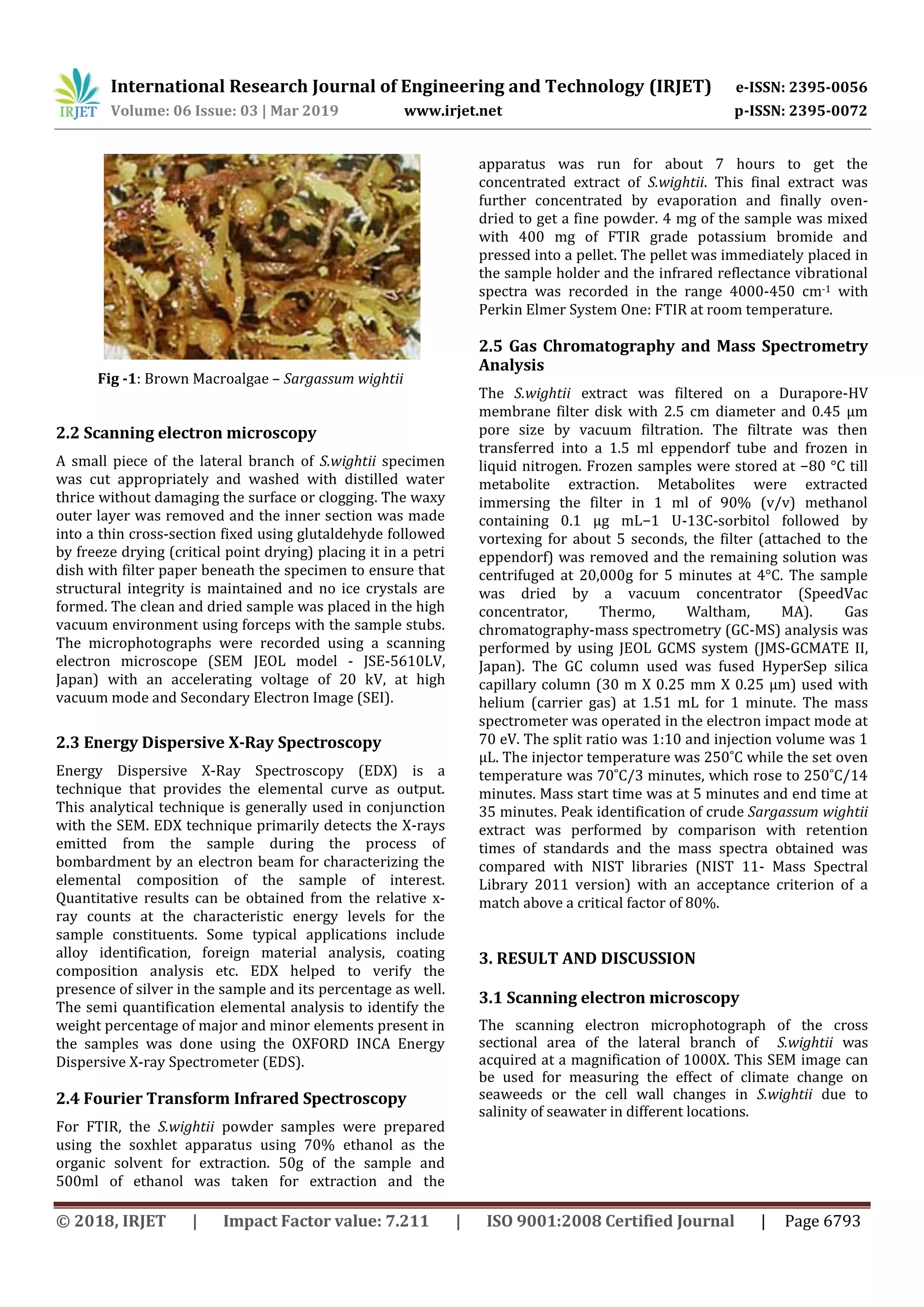 IRJET- FTIR, SEM, EDS and GCMS Metabolite Profiling of Macroalgae ...