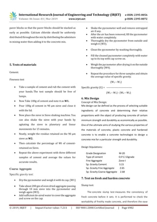 IRJET- Experimental Investigation of Paver Blocks using High Early ...