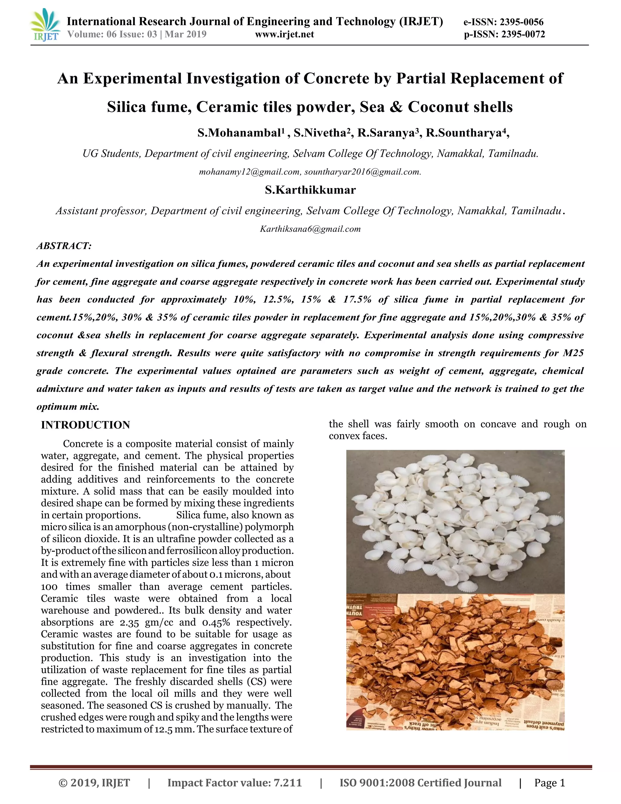 IRJET- An Experimental Investigation of Concrete by Partial Replacement of Silica Fume, Ceramic ...