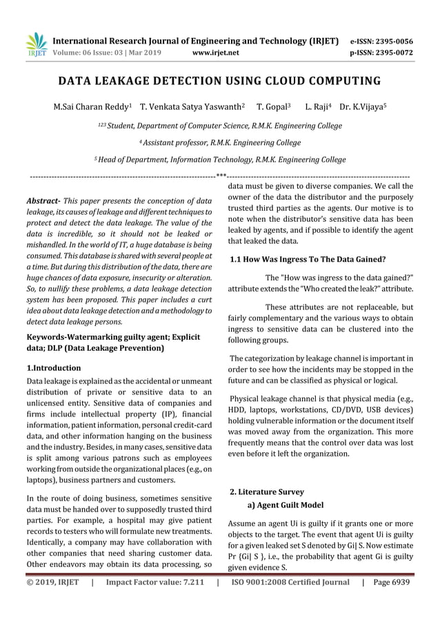 IRJET- Data Leakage Detection using Cloud Computing | PDF | Computer Software and Applications ...