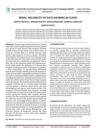 IRJET- Redsc: Reliablity of Data Sharing in Cloud | PDF