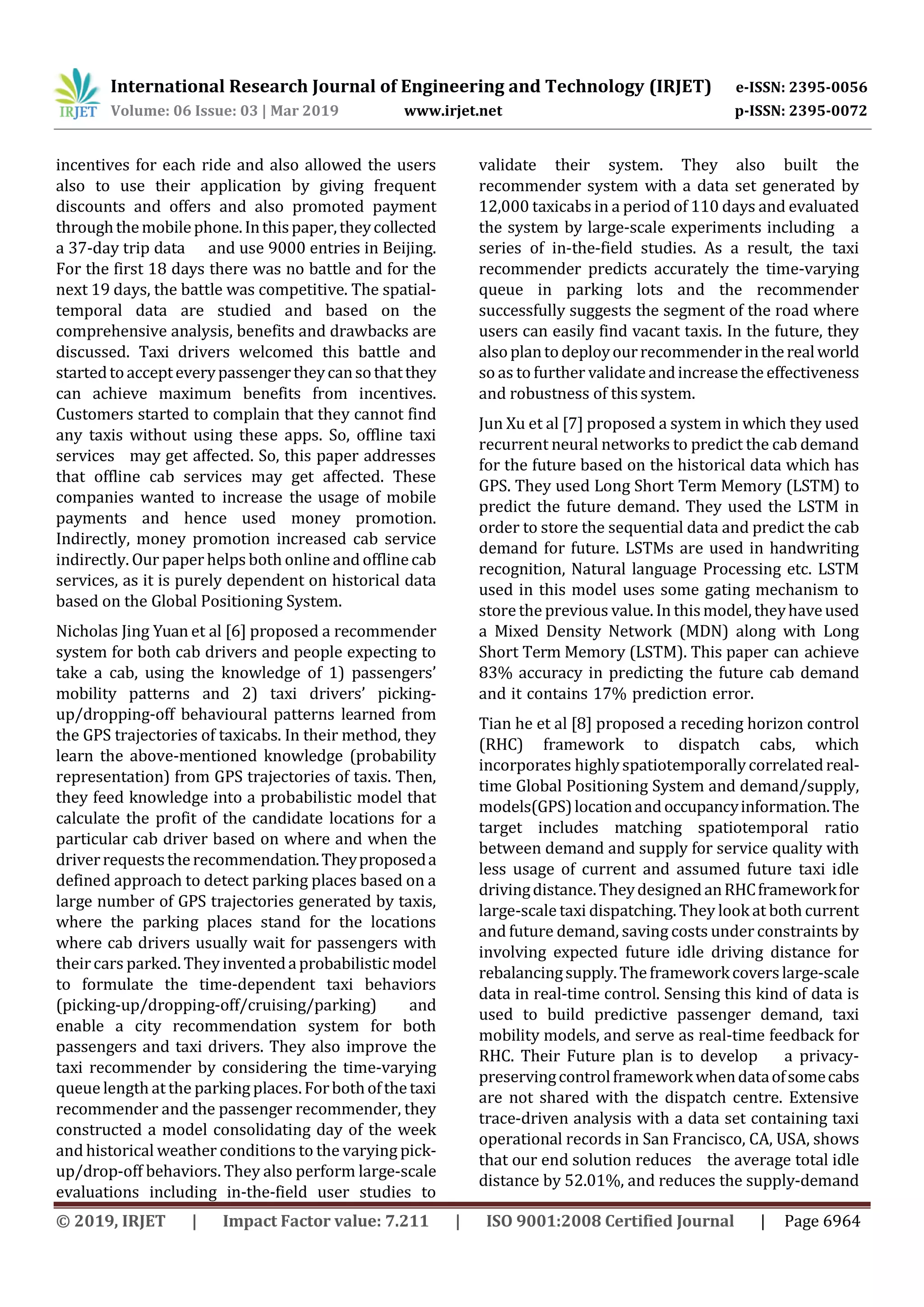 IRJET- Prediction of Cab Demand using Machine Learning | PDF