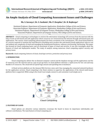 IRJET- An Ample Analysis of Cloud Computing Assessment Issues and Challenges | PDF