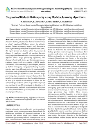 IRJET- Diagnosis of Diabetic Retinopathy using Machine Learning Algorithms | PDF | Eye and ...