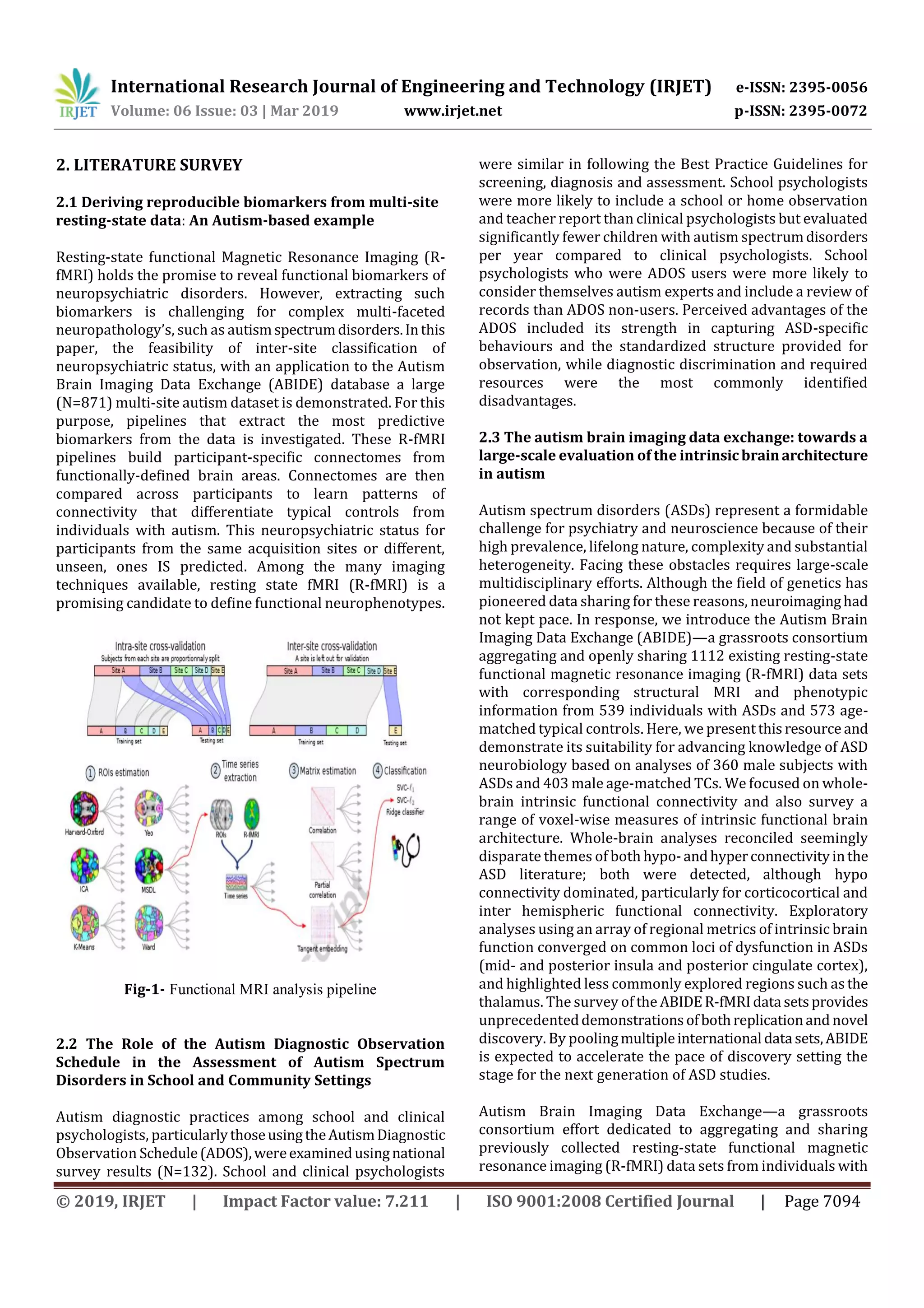 IRJET- Analysis of Autism Spectrum Disorder using Deep Learning and the Abide Dataset | PDF