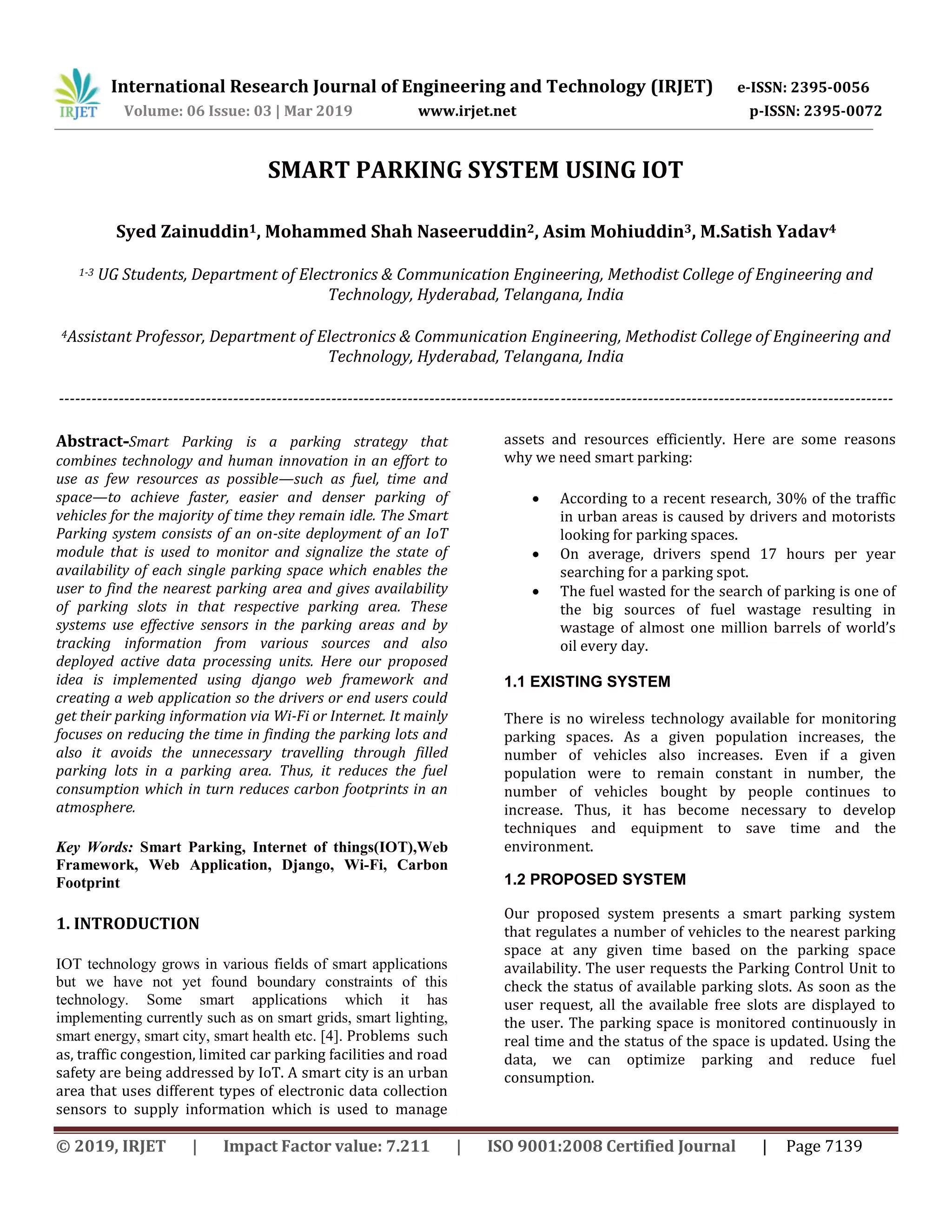 IRJET- Smart Parking System using IoT | PDF
