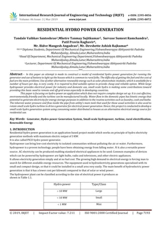 IRJET- Residential Hydro Power Generation | PDF
