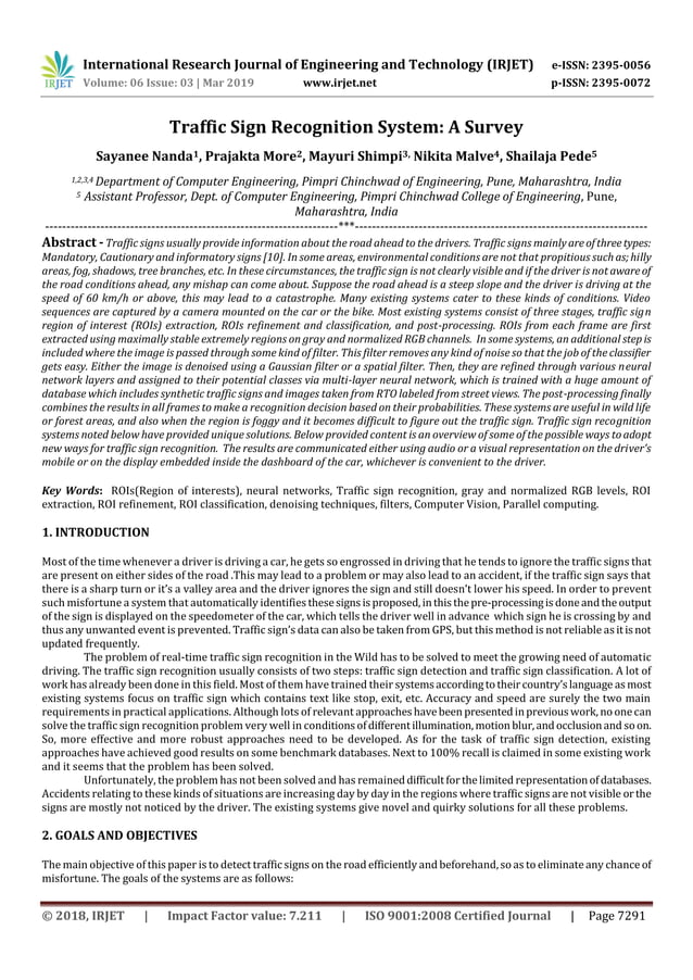 IRJET- Traffic Sign Recognition System: A Survey | PDF