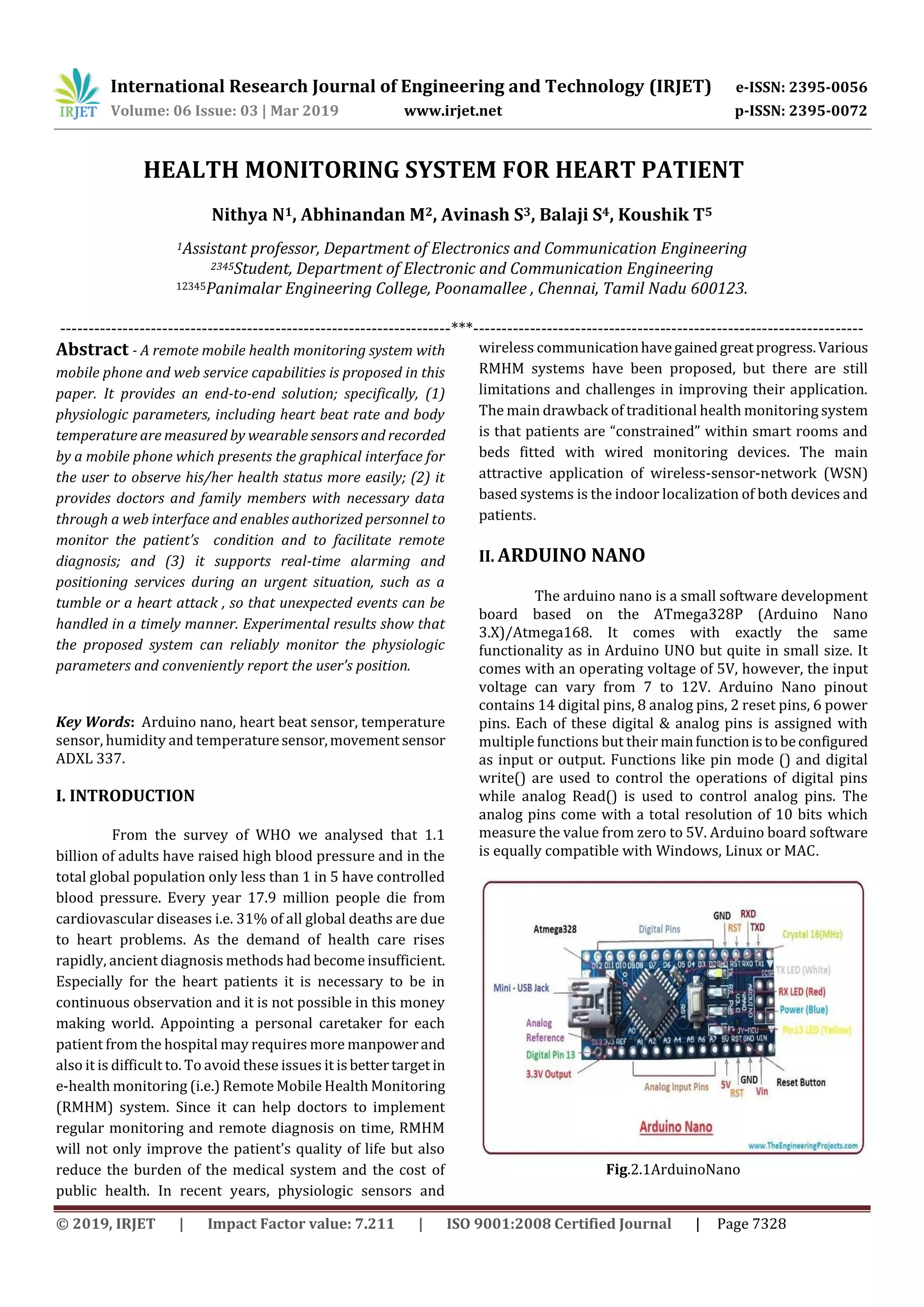 IRJET- Health Monitoring System for Heart Patient | PDF | Heart and Cardiovascular Diseases ...