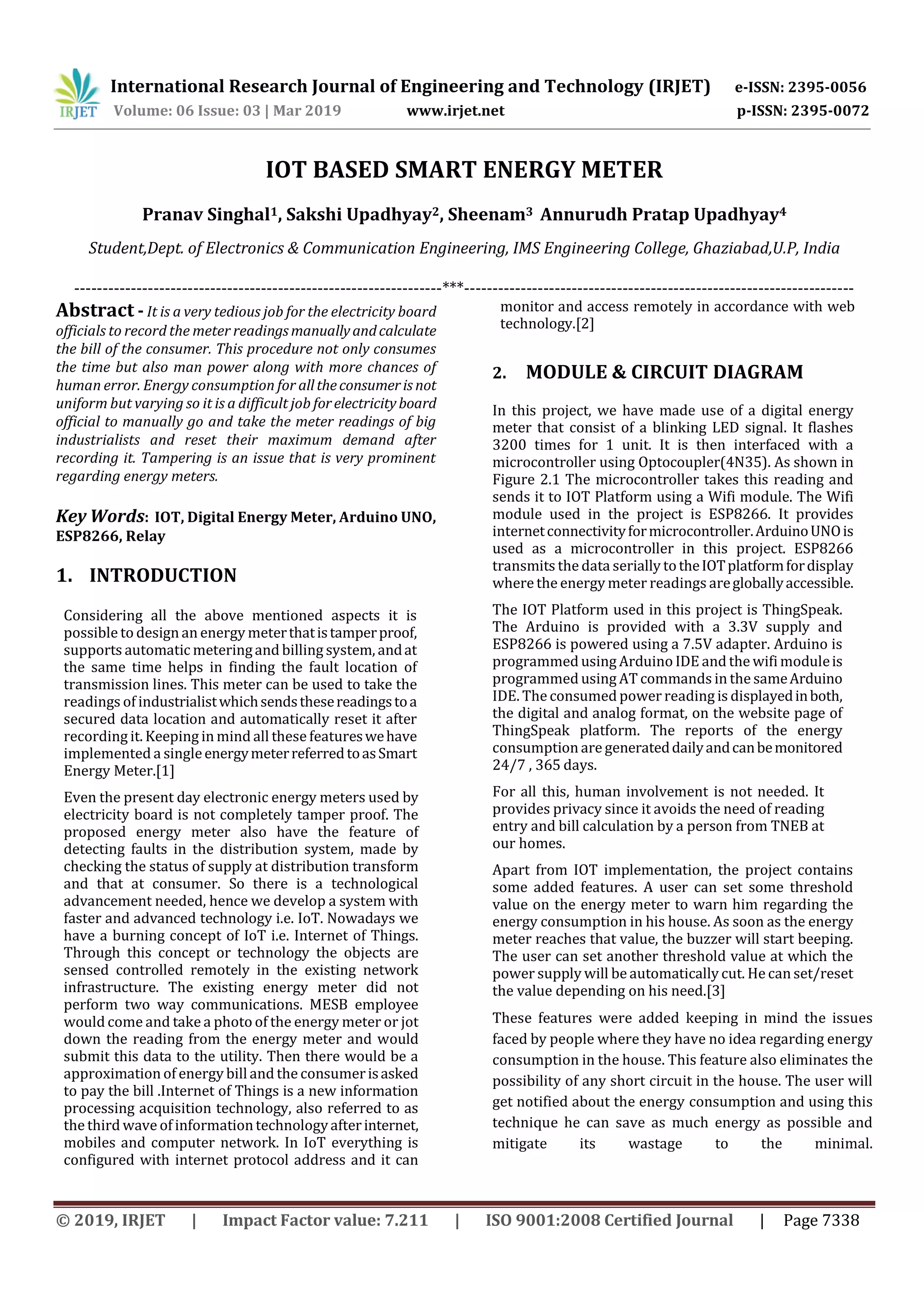 IRJET- IoT based Smart Energy Meter | PDF