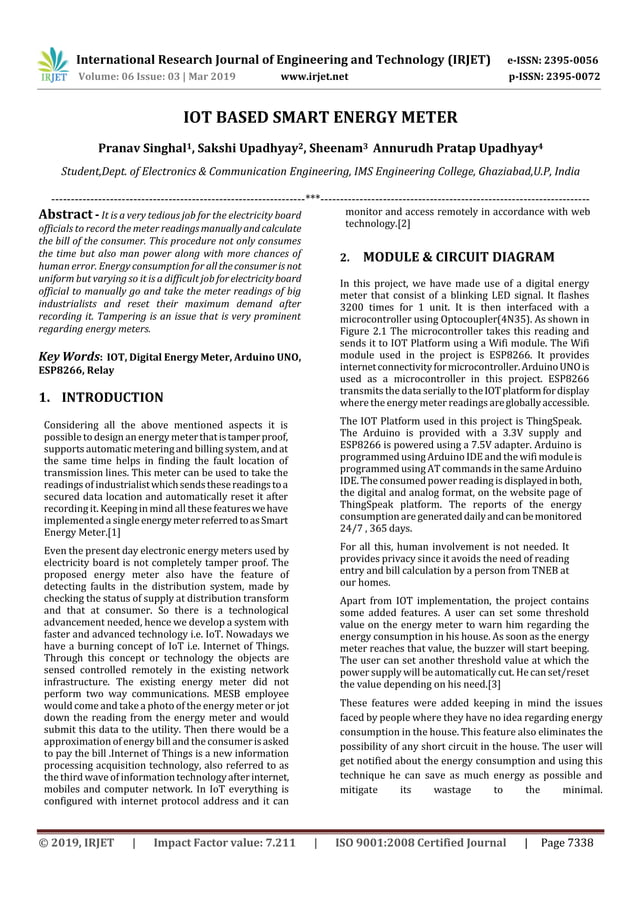 IRJET- IoT based Smart Energy Meter | PDF