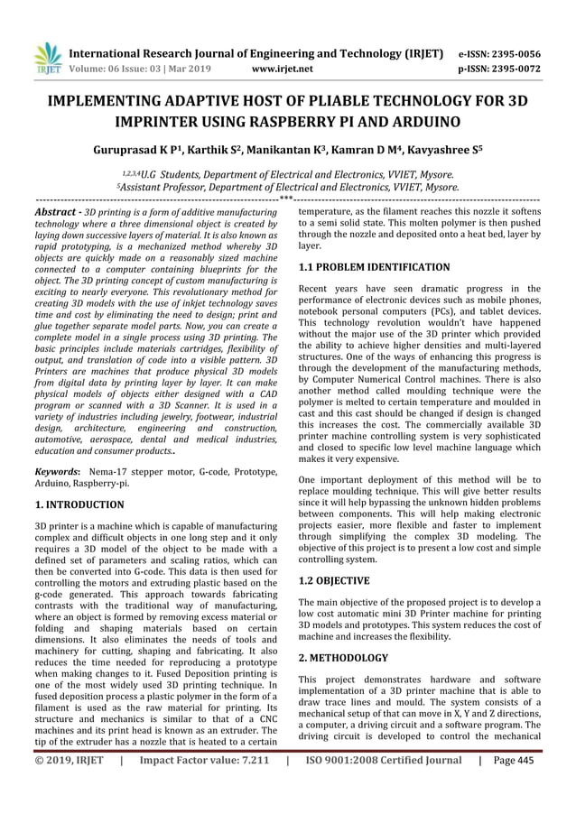 IRJET- Implementing Adaptive Host of Pliable Technology for 3D Imprinter using Raspberry Pi and ...