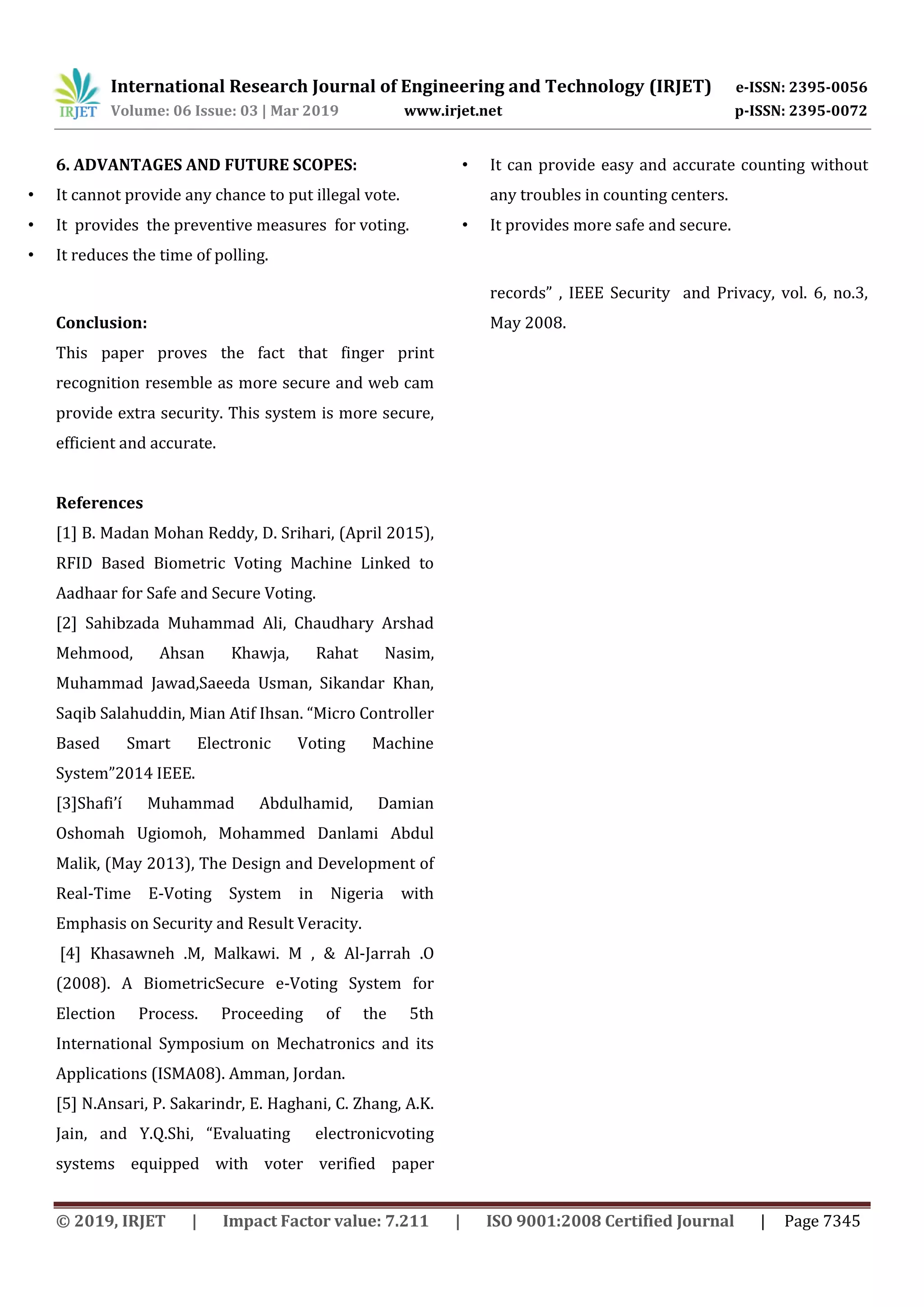 IRJET- Safe and Secure Smart Electronic Voting Machine using Biometric | PDF