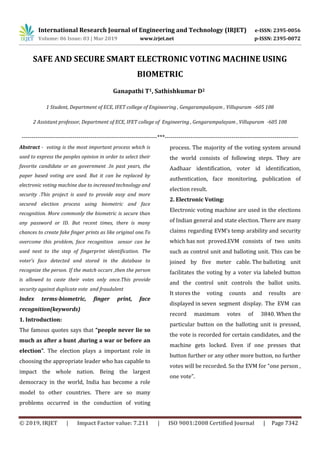 IRJET- Safe and Secure Smart Electronic Voting Machine using Biometric ...