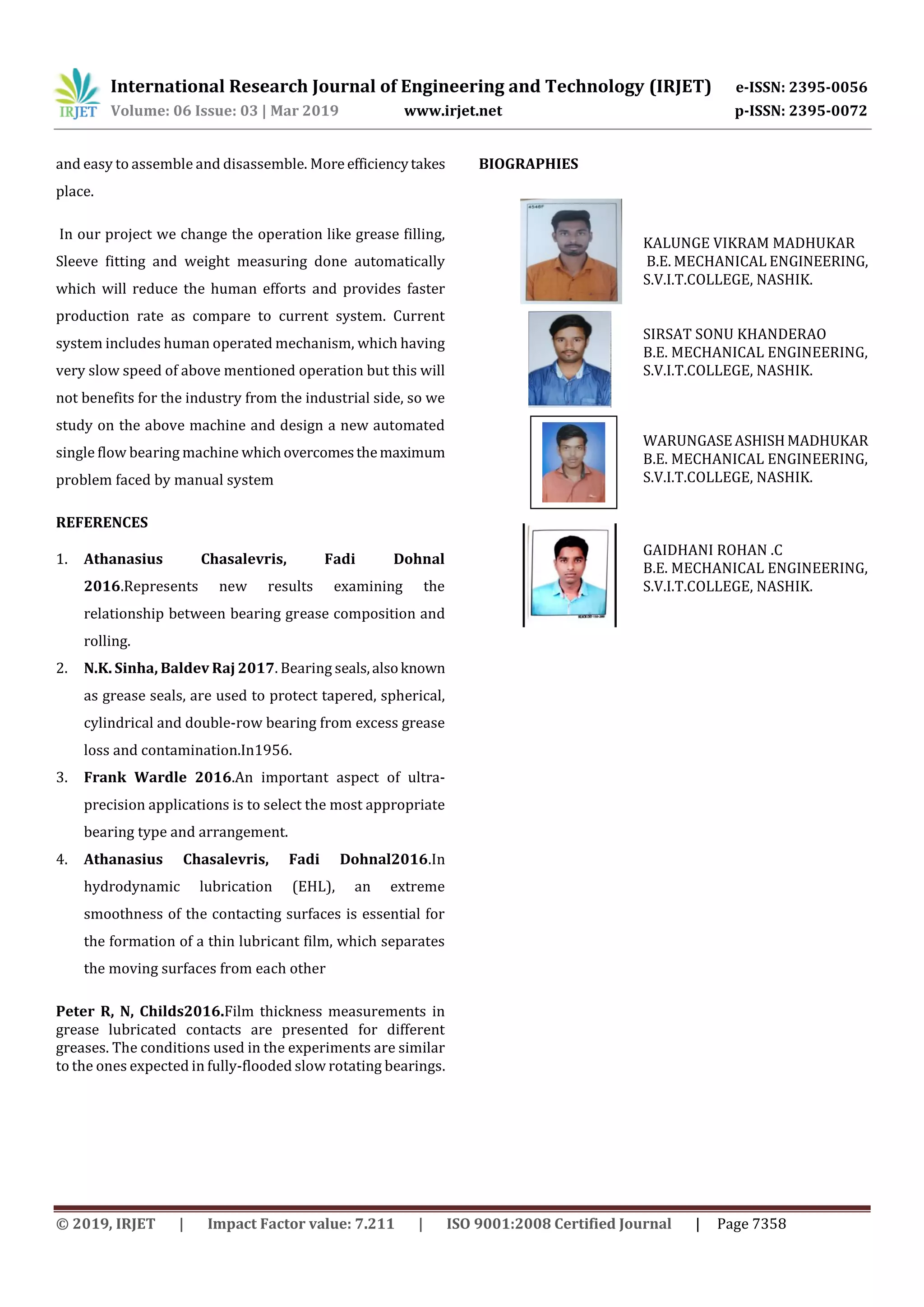 IRJET- Automation in Single Flow Bearing Machines | PDF | Physics | Science