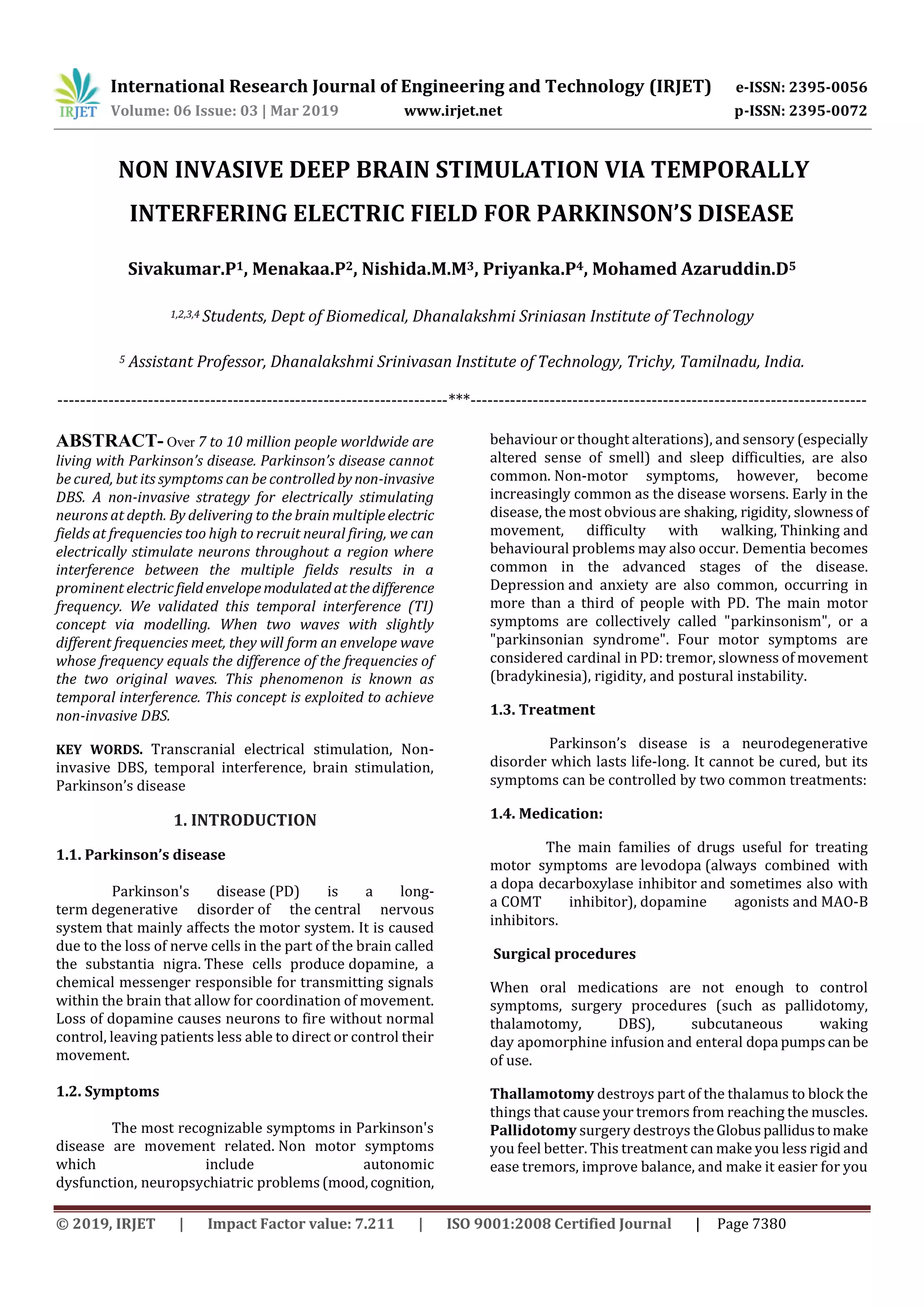 IRJET- Non Invasive Deep Brain Stimulation Via Temporally Interfering ...