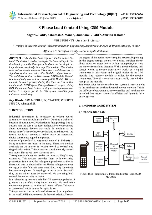 IRJET- 3 Phase Load Control using GSM Module | PDF