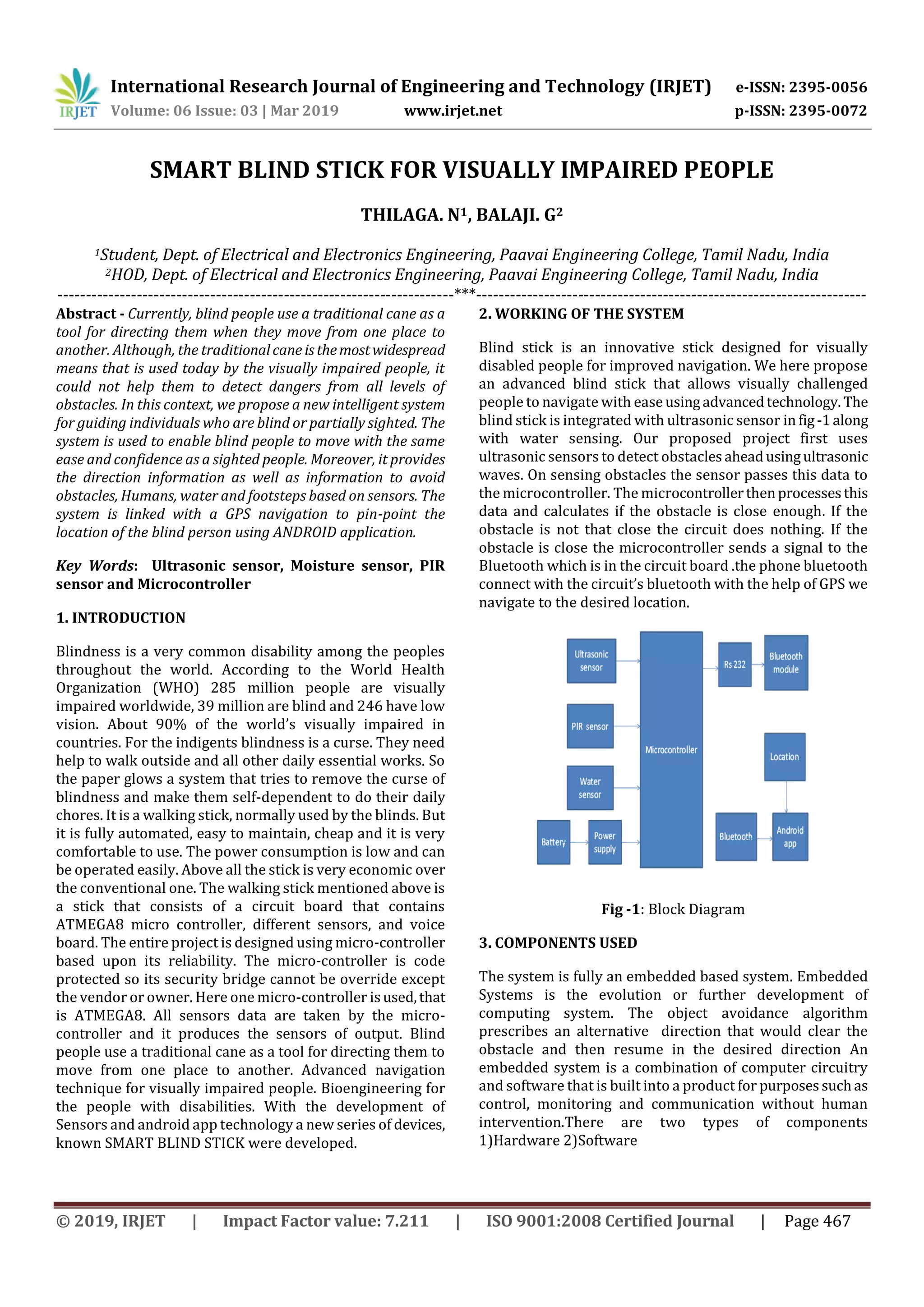 IRJET- Smart Blind Stick for Visually Impaired People | PDF