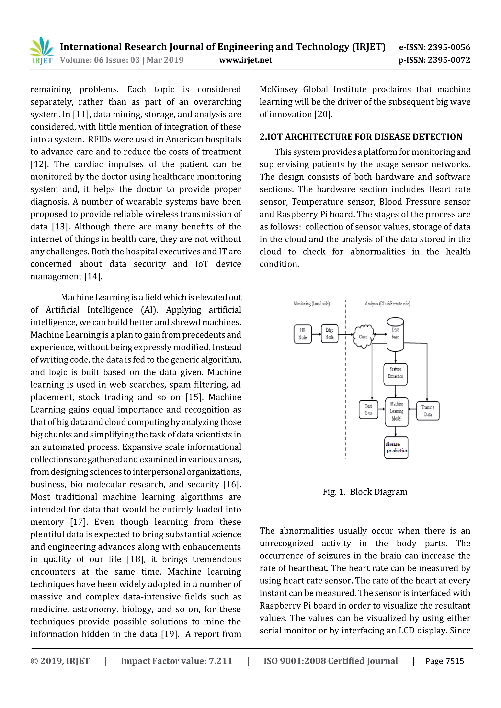IRJET- Patient Health Monitoring using IoT with Machine Learning | PDF