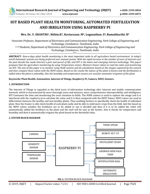 IRJET- IOT Based Plant Health Monitoring, Automated Fertilization and ...