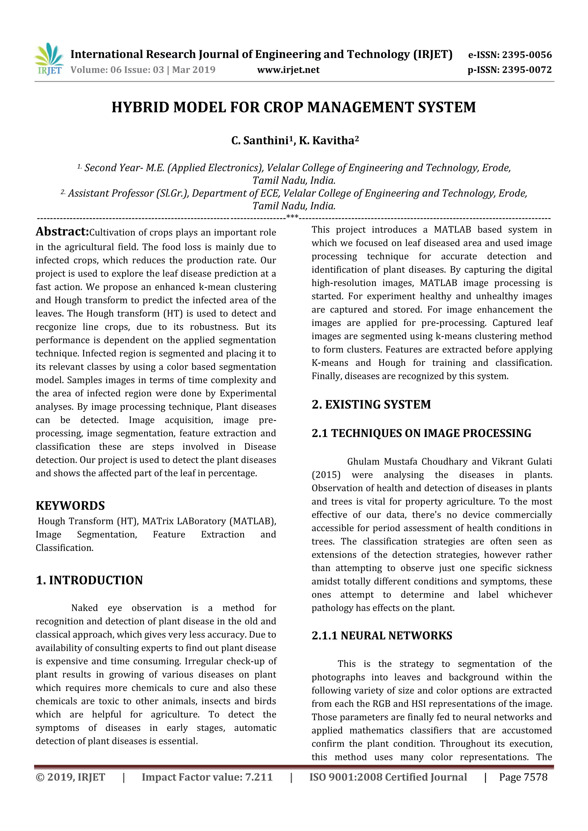 IRJET- Hybrid Model for Crop Management System | PDF