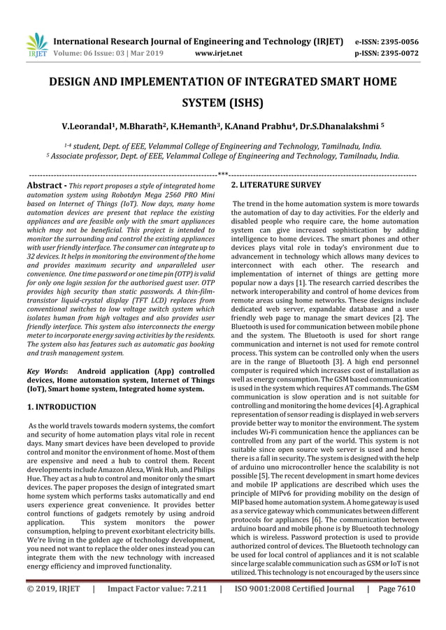 IRJET- Design and Implementation of Integrated Smart Home System (ISHS) | PDF