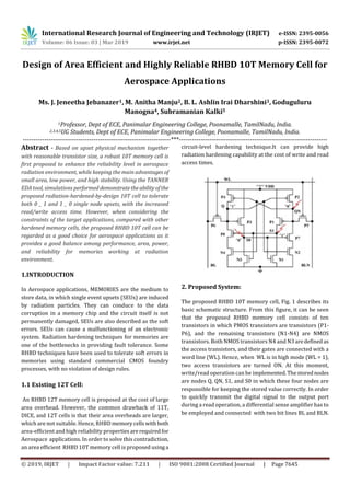 IRJET- Design of Area Efficient and Highly Reliable RHBD 10T Memory Cell for Aerospace ...