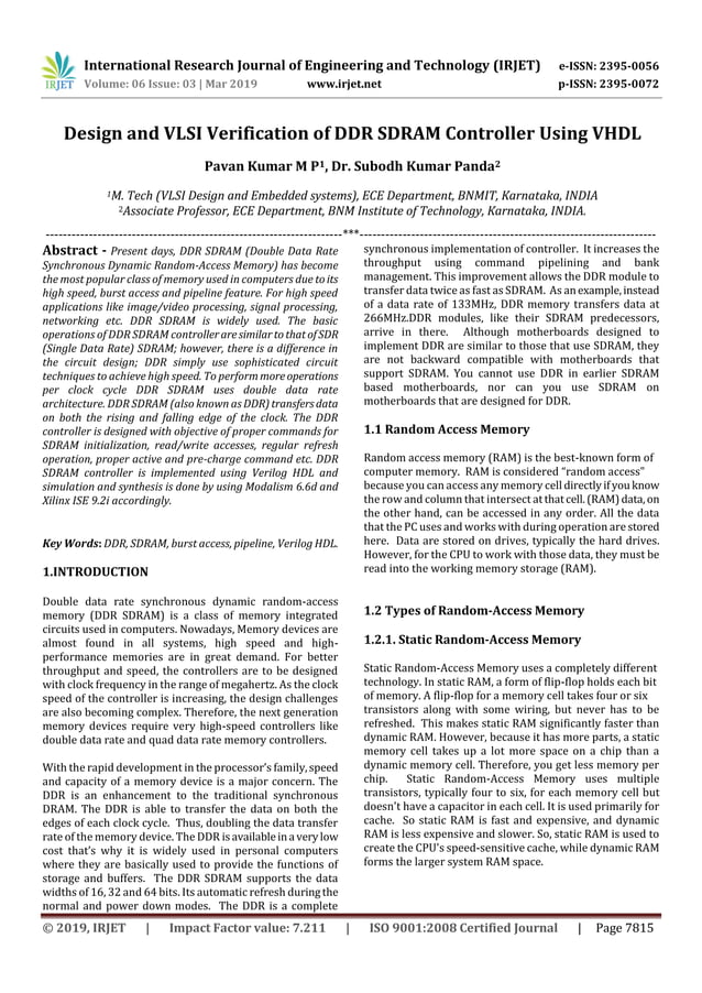 Irjet Design And Vlsi Verification Of Ddr Sdram Controller Using Vhdl Pdf 