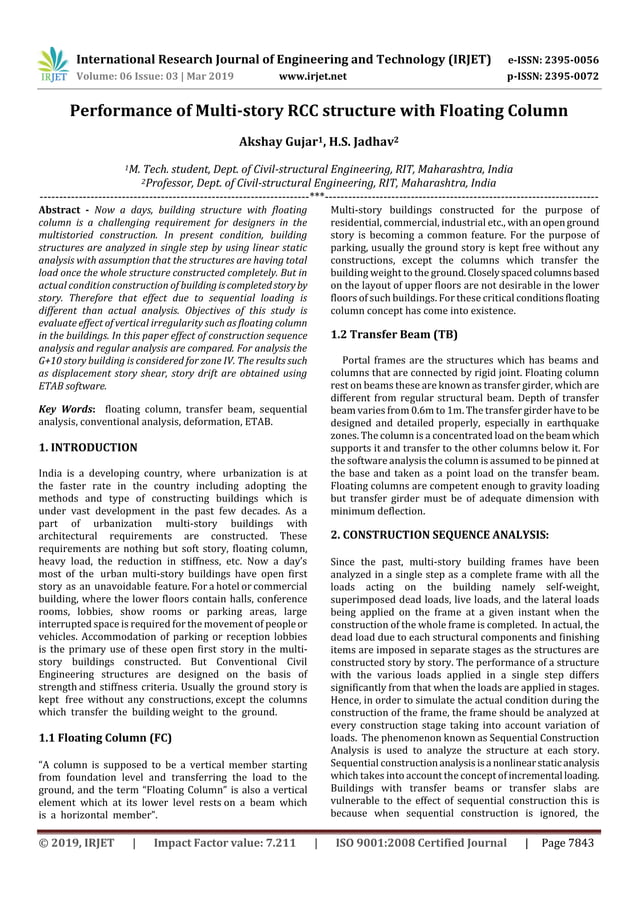 IRJET- Performance of Multi-Story RCC Structure with Floating Column | PDF